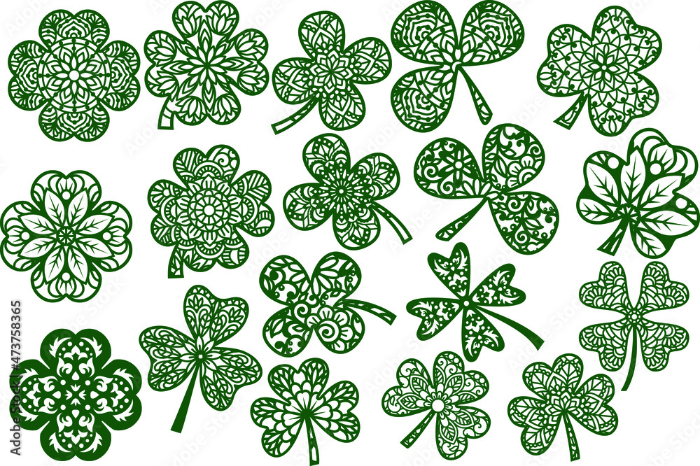 Vector clipart of zentangle mandala shamrock and four leaf clover for ...