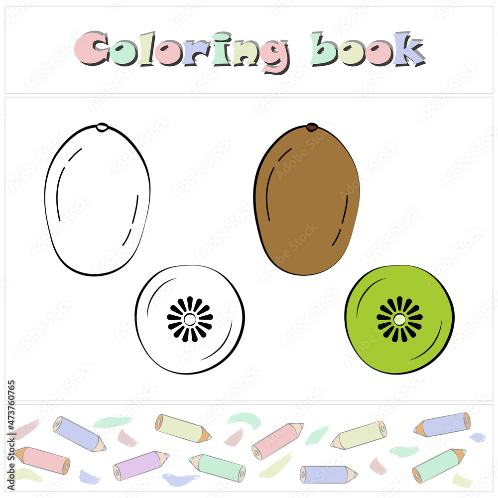 Cartoon kiwi. Coloring book. Simple education game for kids. Vector ...