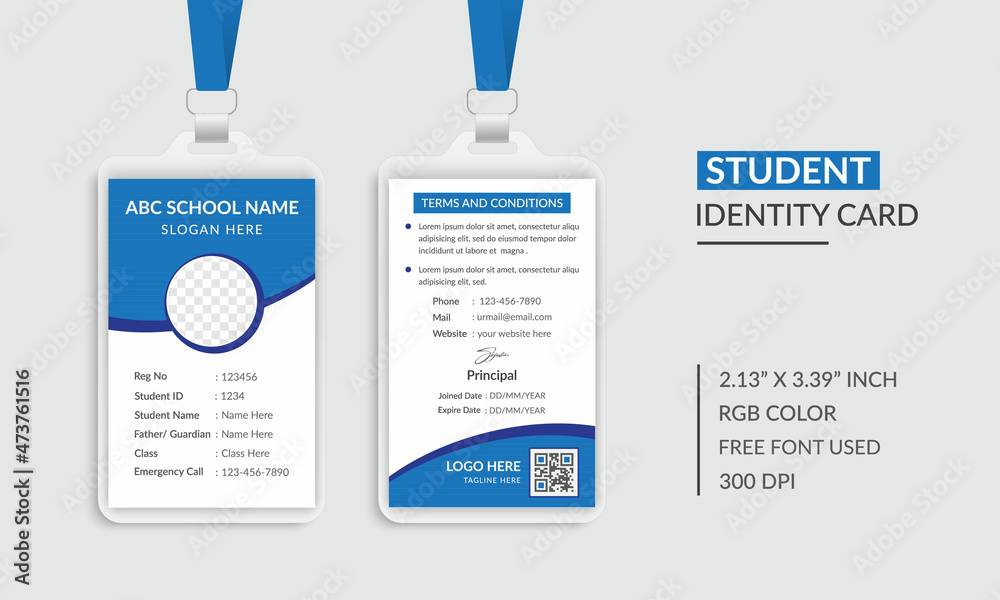 Blue Color School and College Student Id Card Design Stock Vector ...