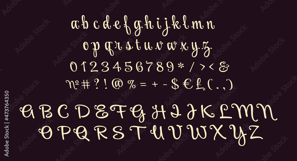 Dark script alphabet set. Vector decorative typography. Decorative ...