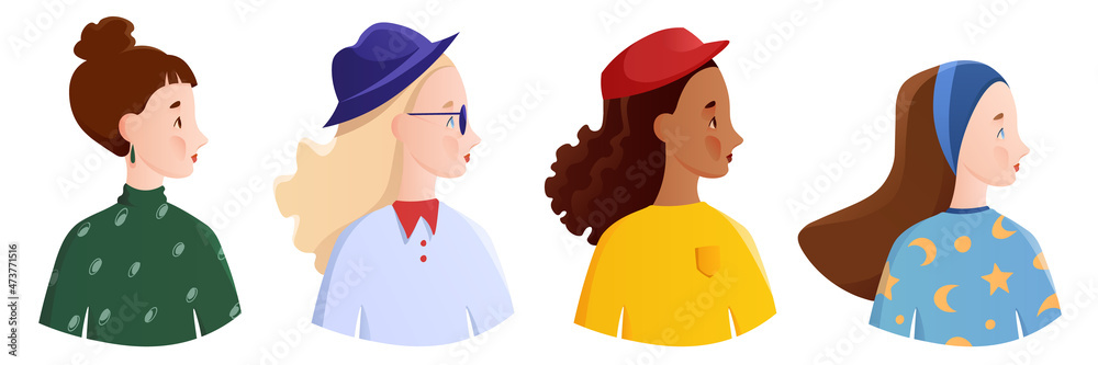 Set of illustrations of beautiful girls on a white background. Vector ...