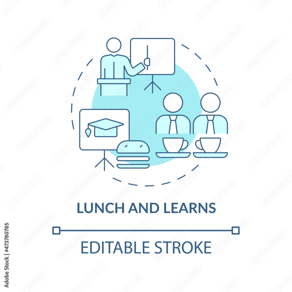 Studying during lunch concept icon. Lunchtime training session abstract ...