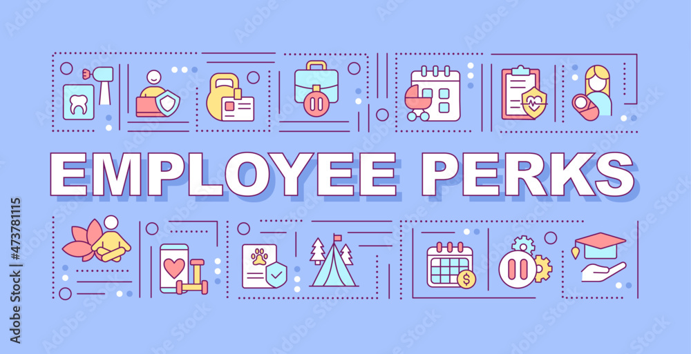 Employee perks word concepts banner. Staff non-wage benefits ...