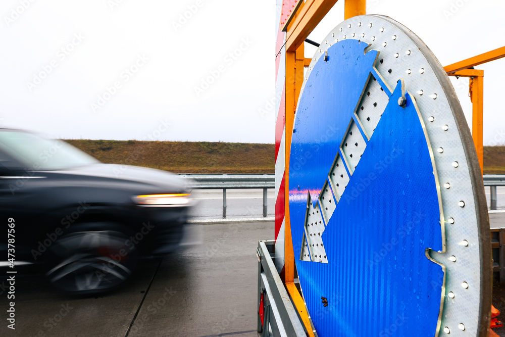 Road signs about repair work on the highway Stock Photo | Adobe Stock