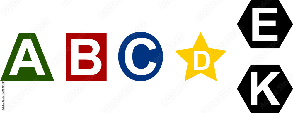 Letter sign boards for type of fire extinguisher. Label or symbol icons ...