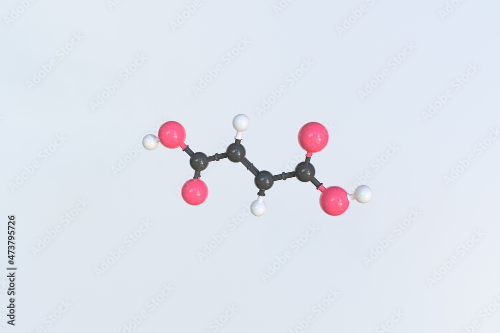 Fumaric acid molecule, scientific molecular model, looping 3d animation ...
