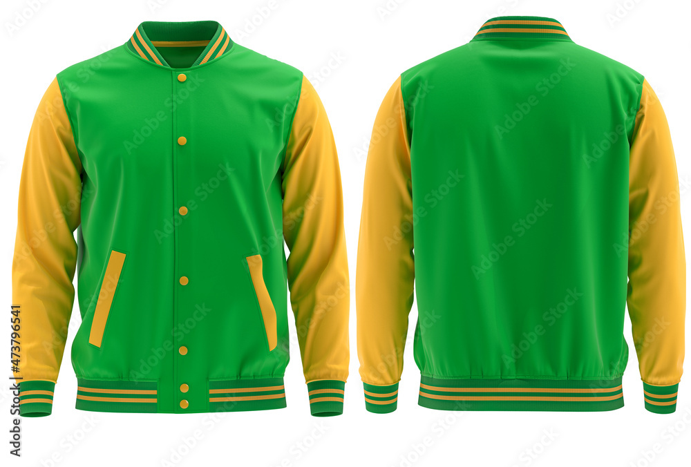Blank ( Green and yellow) varsity bomber jacket isolated on white ...