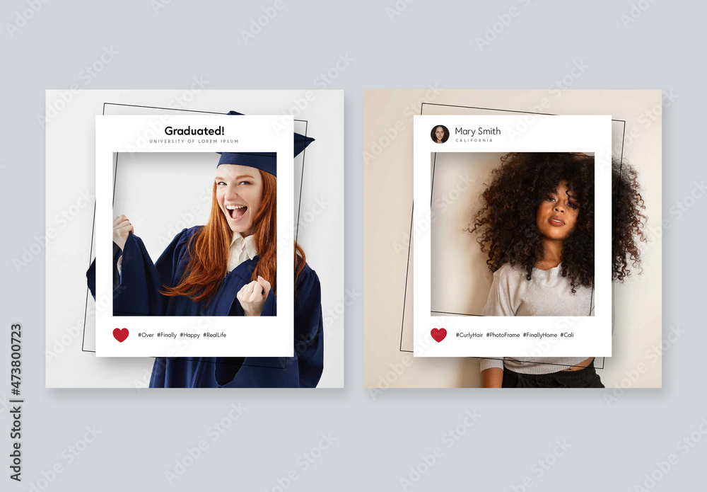 Social Post Frame with Photo Placeholder and Heart Button Stock ...