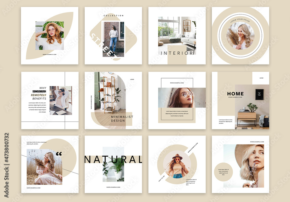 Set of Modern Universal Social Media Posts with Natural Tone Accent ...