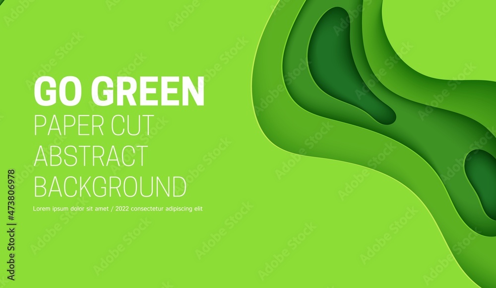 Go green abstract background in paper cut style. 3d layout wallpaper ...