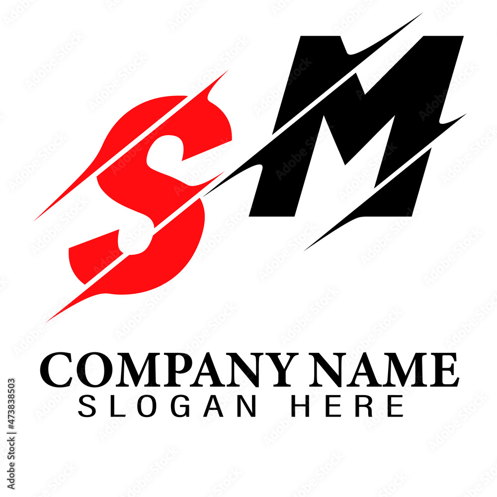 Vecteur Stock SM S M Letter Modern Logo Design with Swoosh Cutting the ...