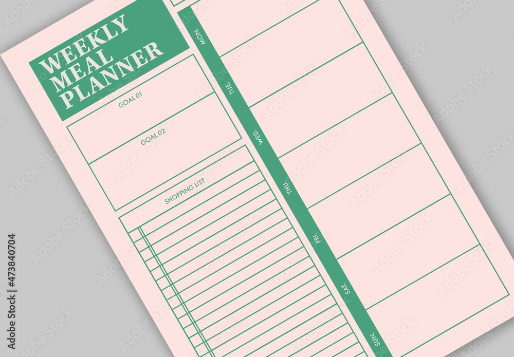 Pink and Green Meal Planner Stock Template | Adobe Stock
