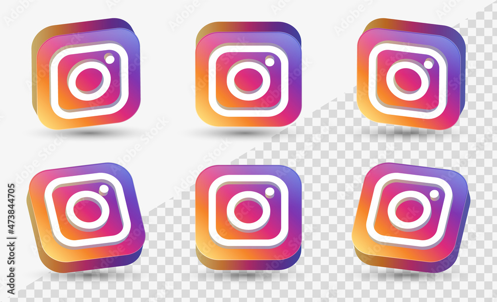 3d instagram logo social media icon 3d frame - instagram square button ...