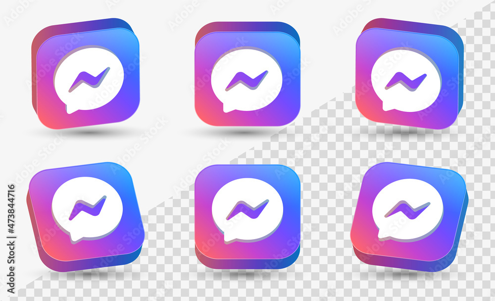 3d messenger logo social media icon 3d frame - facebook messenger ...