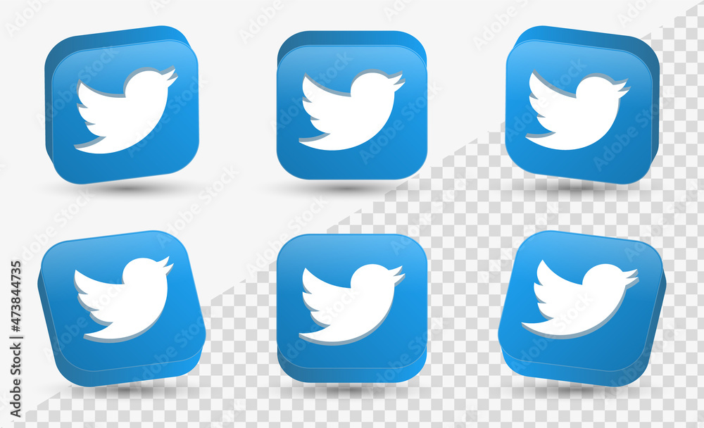 3d twitter logo social media icon 3d frame - twitter square button logo ...