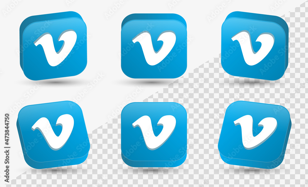 3d vimeo logo social media icon 3d frame - vimeo square button logo 3D ...