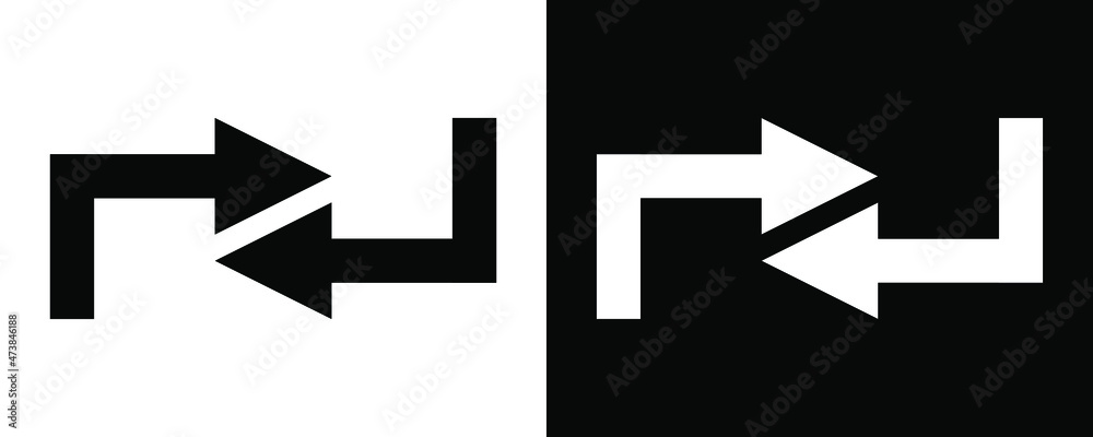 Opposite direction of arrow Icon in flat design on white and black ...
