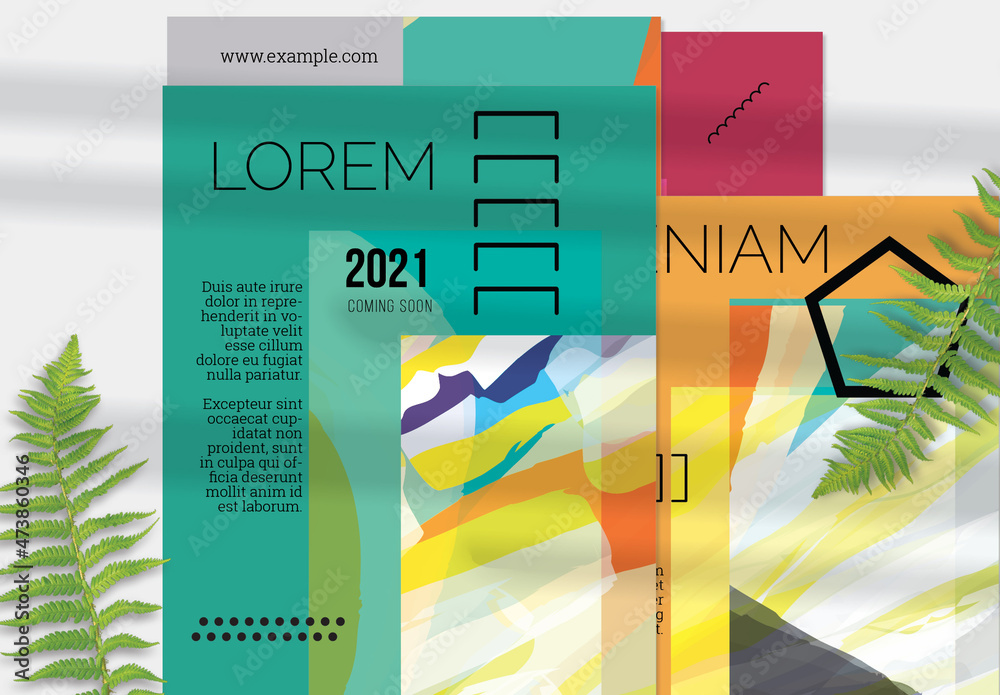Poster Layouts with Geometric Shapes and Abstract Bright Artistic Brush ...