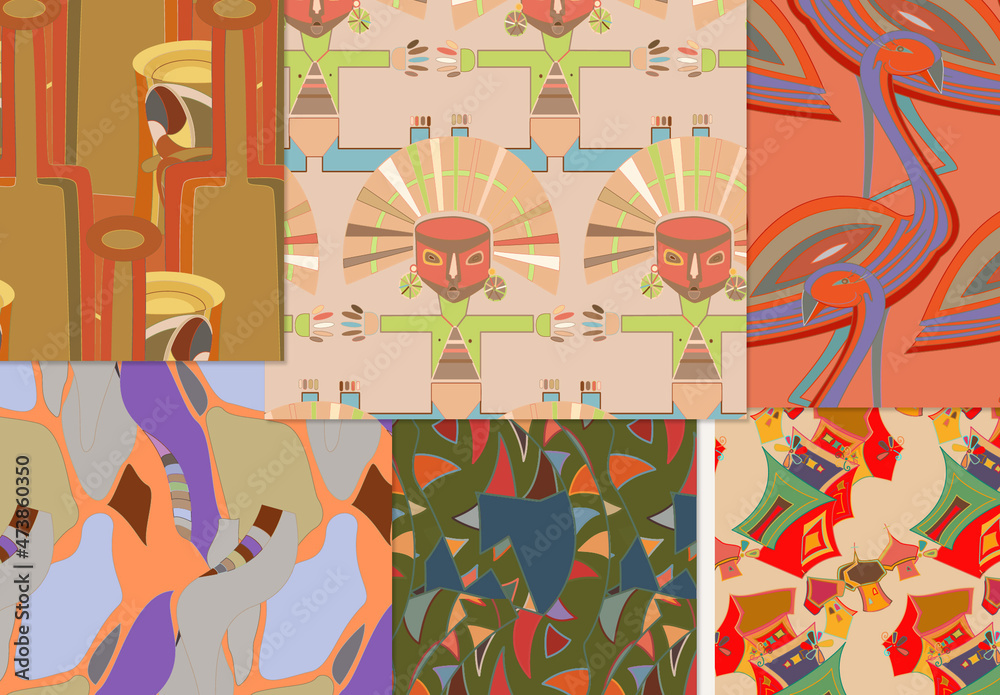 Set of Abstract Seamless Patterns with Cubism Art Elements and Graffiti ...