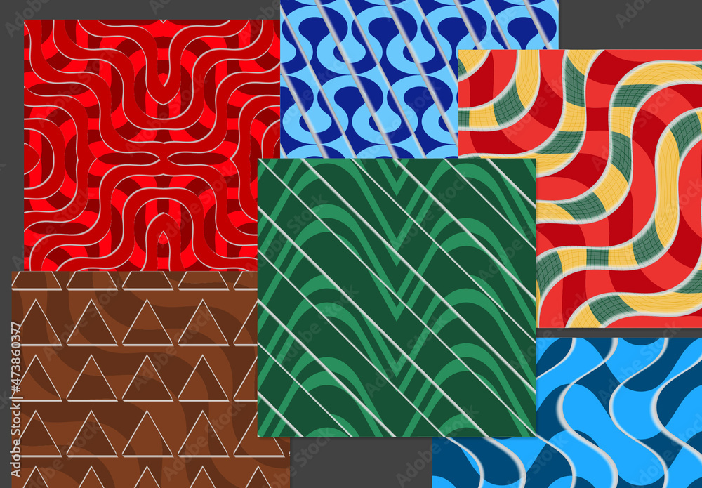 Seamless Pattern Set with Retro Colored Geometric Shapes and 3D Shadow ...