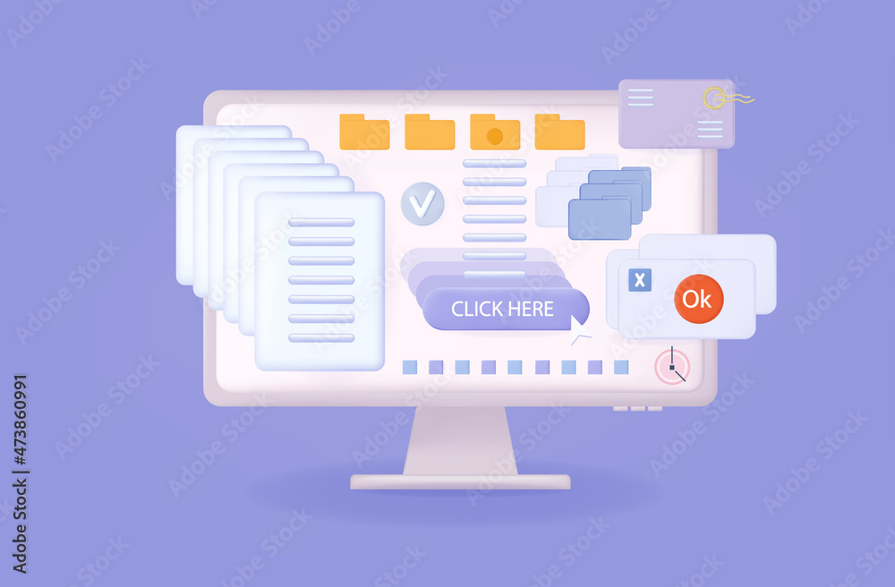 3d pop up window computer. Data failure or connection problem ...