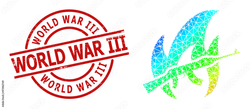 World War Iii corroded stamp print, and low-poly rainbow colored war ...