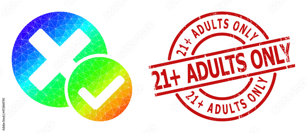 21+ Adults Only scratched stamp and low-poly spectral colored true ...
