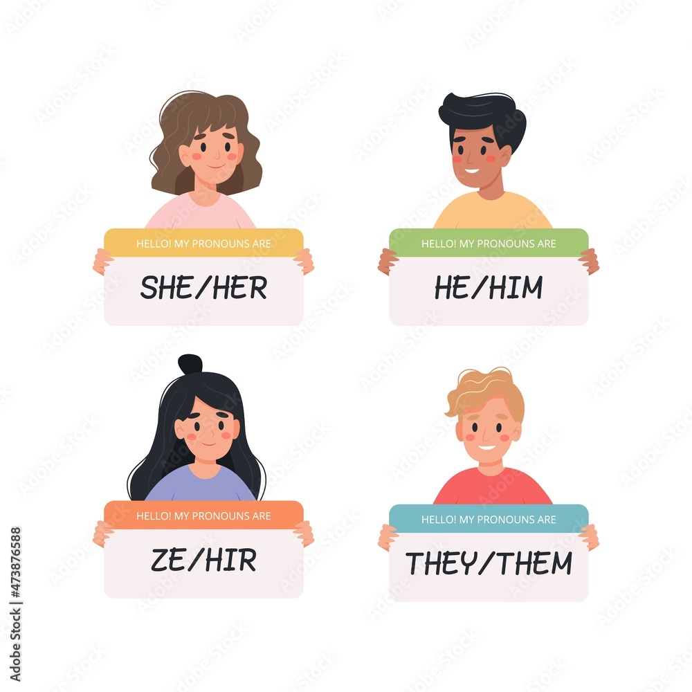 Fototapeta Gender pronouns - people holding signs with different ...