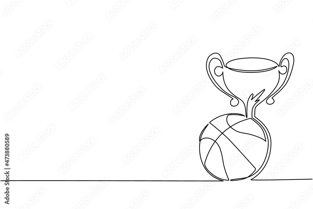 Single one line drawing trophy and basketball ball. Champion cup icon ...