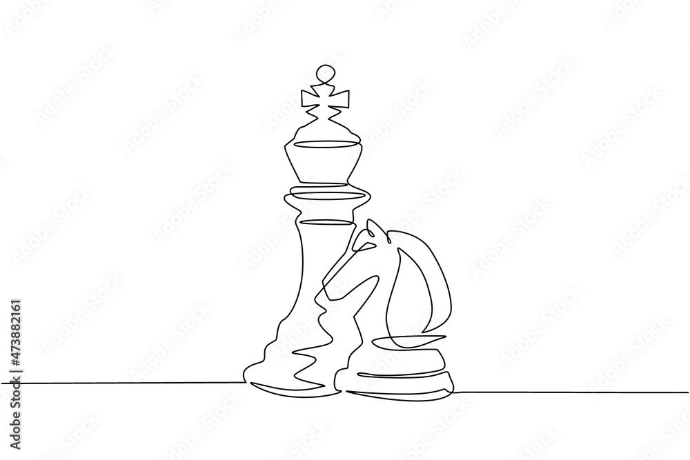 Continuous one line drawing king and knight chess logo. Set of emblems ...