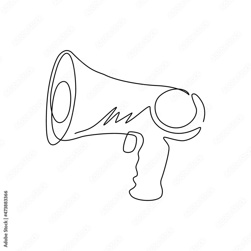 Continuous one line drawing megaphone isolated flat web mobile icon ...