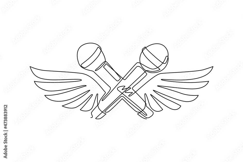 Vetor de Continuous one line drawing two crossed mic with wings ...