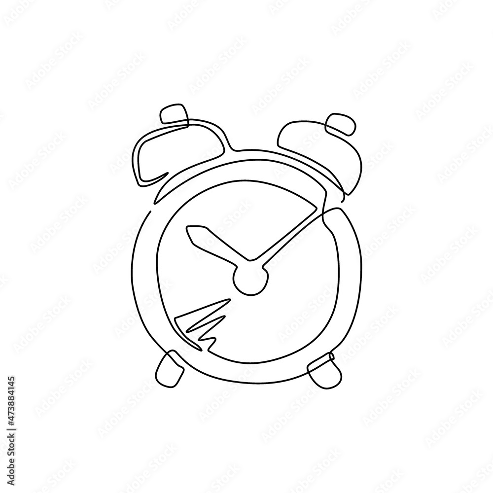 Continuous one line drawing hand drawn alarm clock isolated on white ...