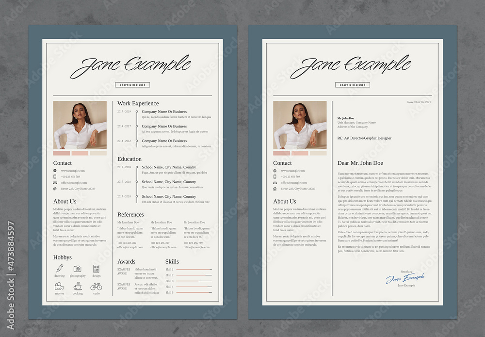 Elegant Resume CV Layout with Pale Blue Frame Stock Template | Adobe Stock