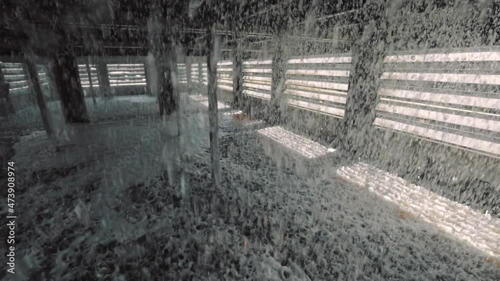 Water inside the cooling tower. Inside the cooling tower. Water ...
