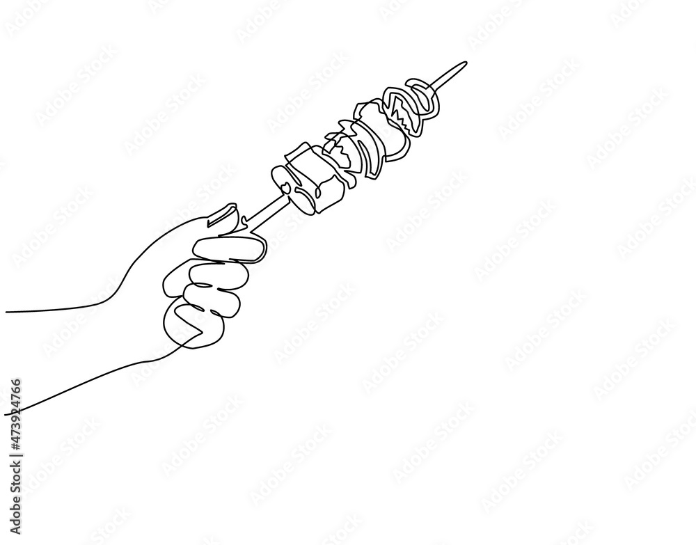 Continuous one line drawing human hand holding kebab. Hand holding ...