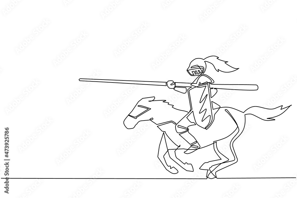 Vettoriale Stock Continuous one line drawing medieval knight tournament ...