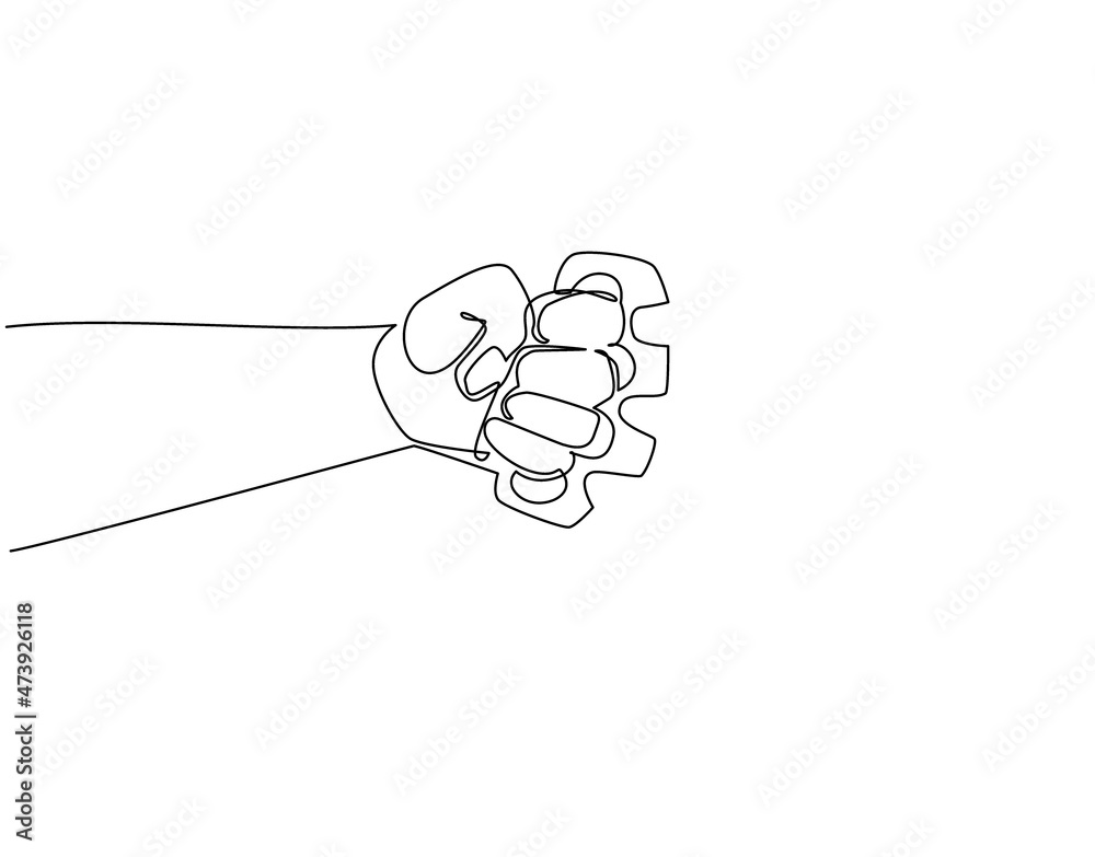 Continuous one line drawing hand with brass knuckles. Vintage retro ...