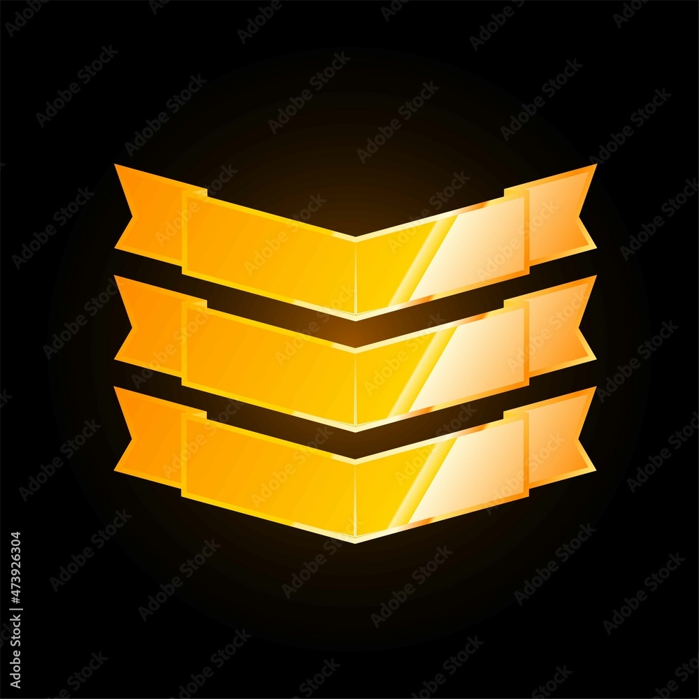 Gold shiny military rank strips, army emblem. isolated on black ...