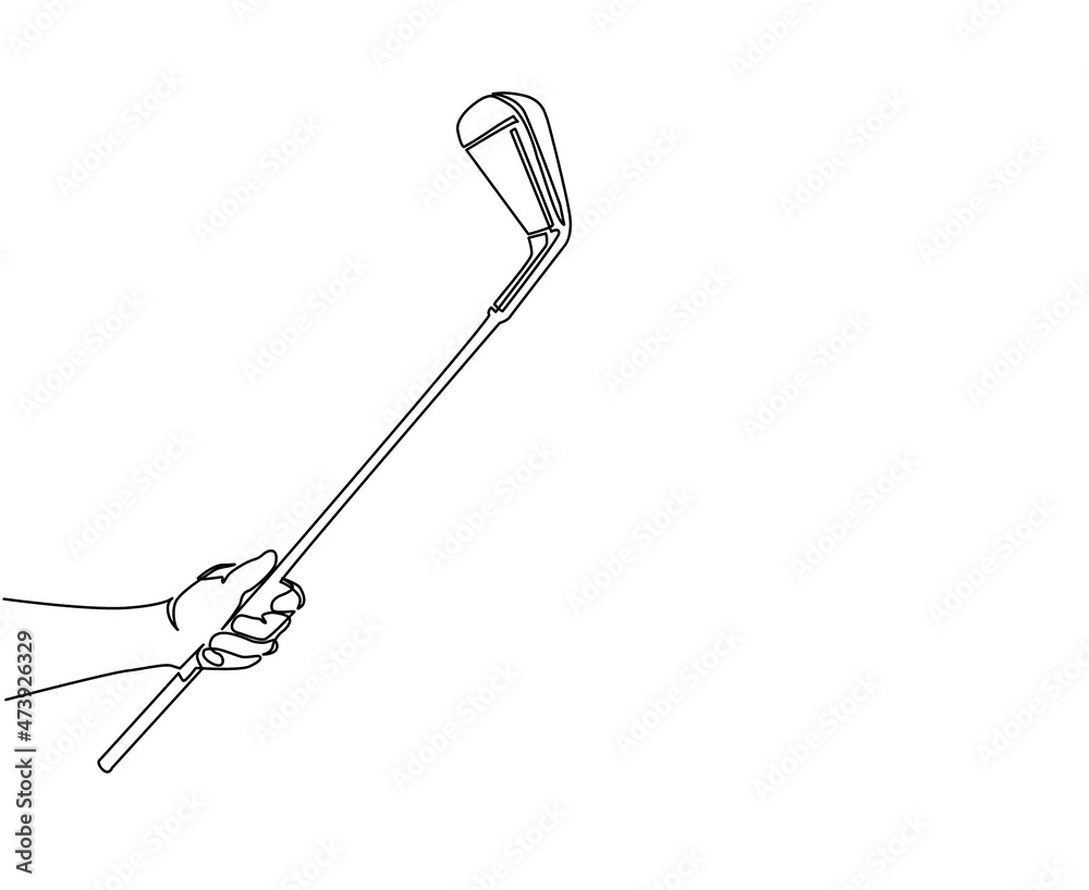 Continuous one line drawing golfer hand holding golf stick. Golfer ...