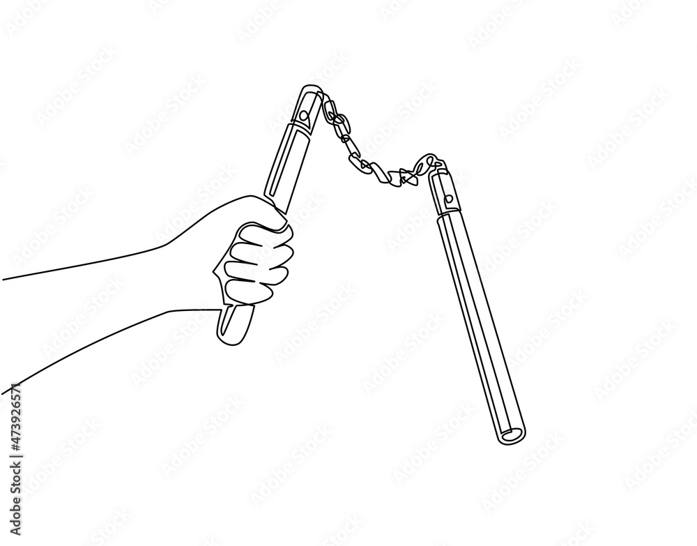 Vetor de Single continuous line drawing man's hands holding double ...