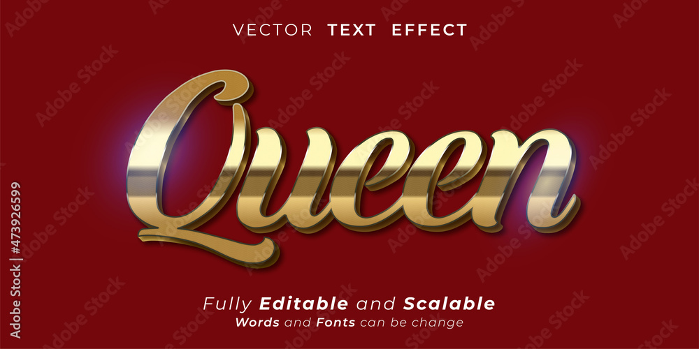 Queen text effect, Editable three dimension text style Stock Vector ...