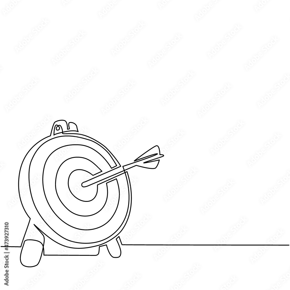 Single continuous line drawing arrow hitting target mark. Arrow exactly ...