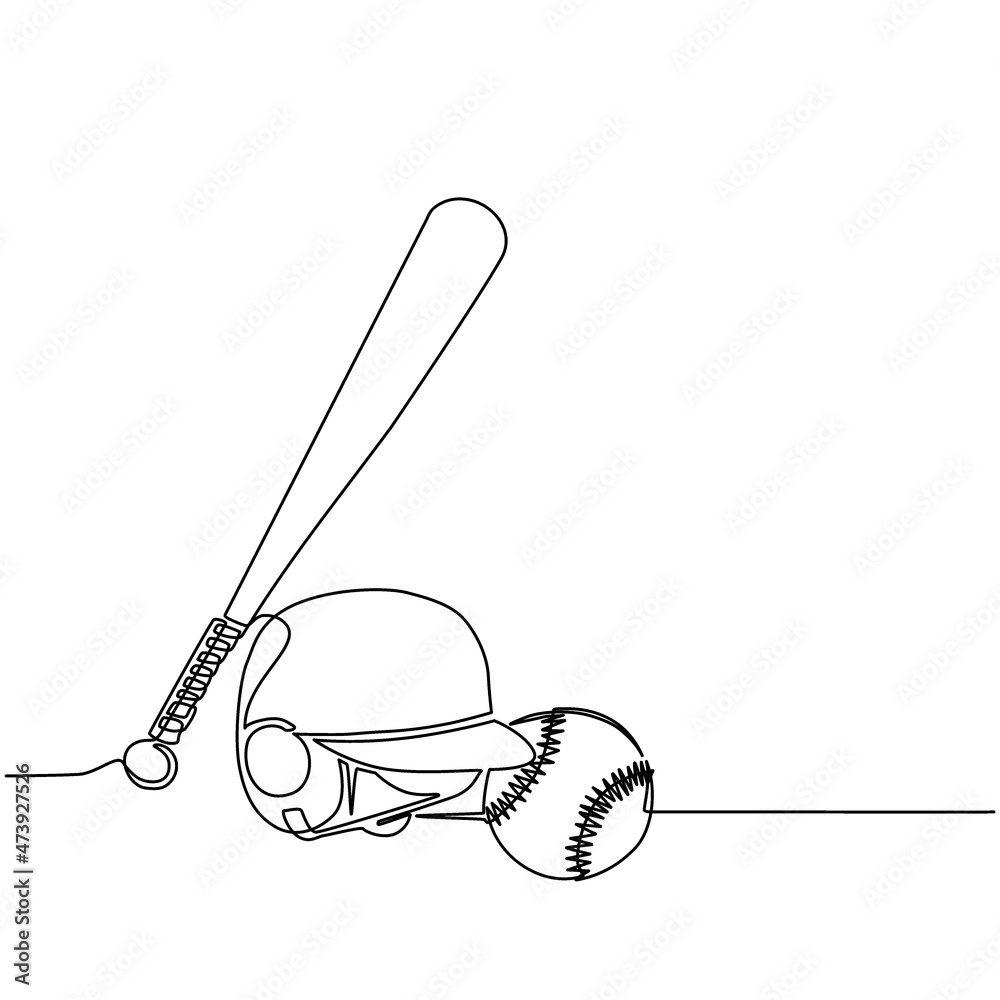 Continuous one line drawing baseball and softball label. Ball and ...