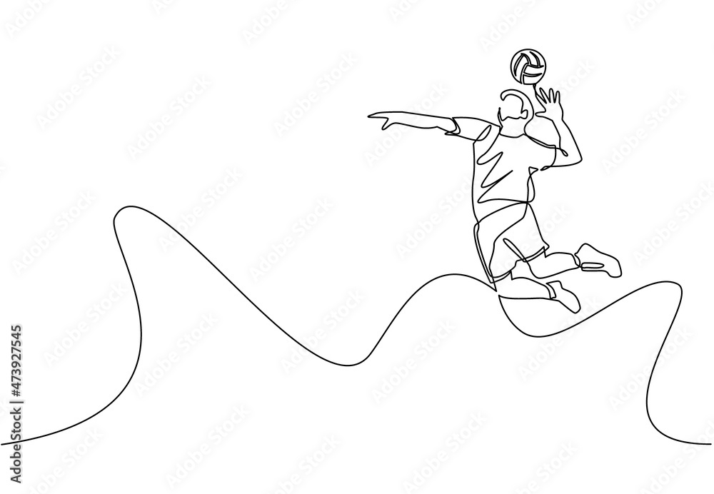 Continuous one line drawing young man volleyball athlete player in ...