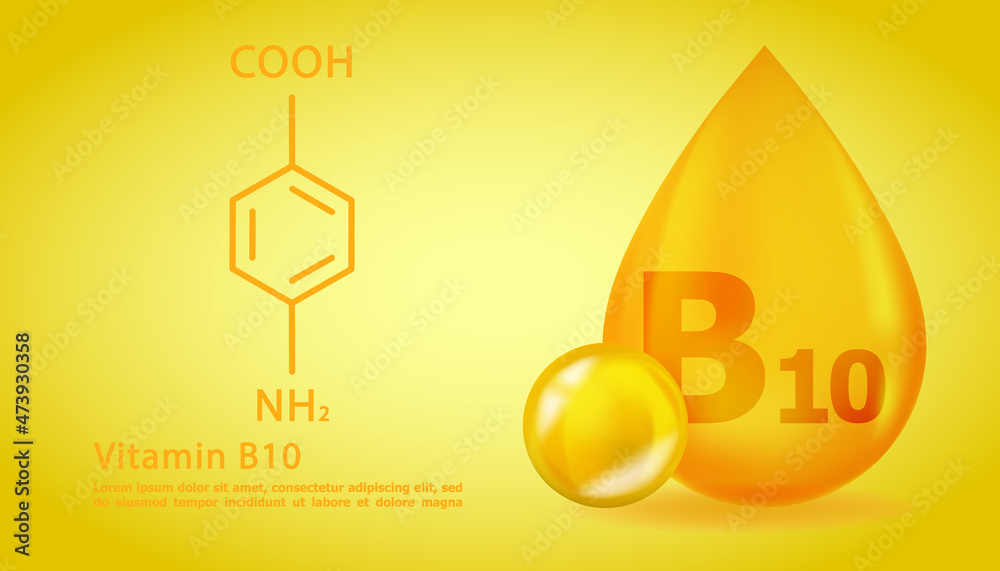 Realistic B10 4-Aminobenzoic acid Vitamin drop with structural chemical ...