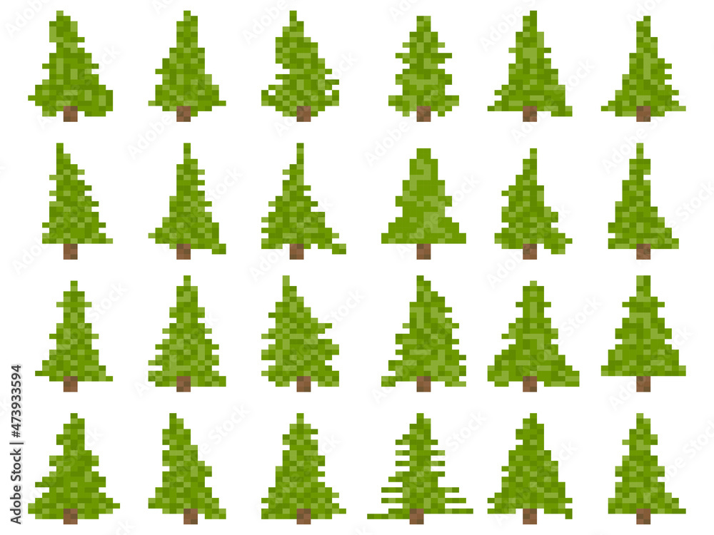 Pixel set of Christmas tree icons isolated on white background. Pixel ...