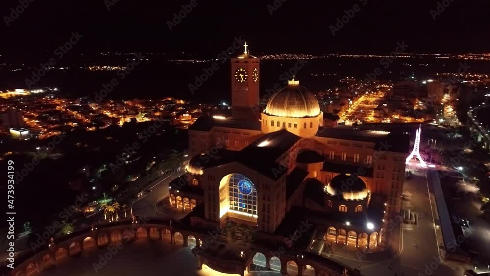 Night view of religion church sanctuary landmark at Brazil. Patroness ...