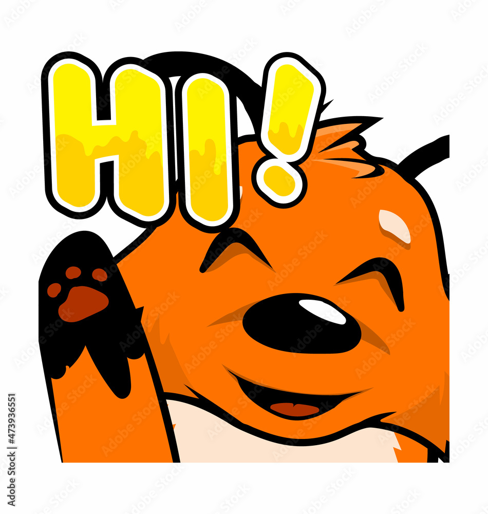 Cute cartoon fox Waving - Hi emote - Vector emoticon Stock Vector ...