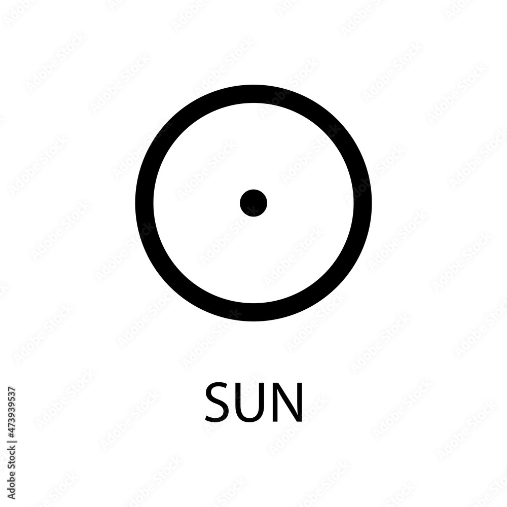 Sun icon. Planet symbol. Vector black sign on white. Astrological ...